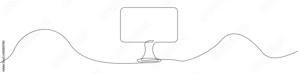 PC monitor, TV sign line continuous drawing vector. One line PC monitor ...