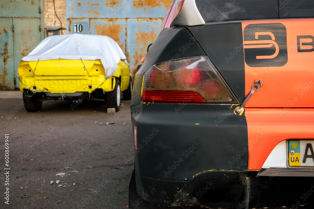 Rear view of Mitsubishi Lancer Evolution IX. Rally Mitsubishi Lancer ...