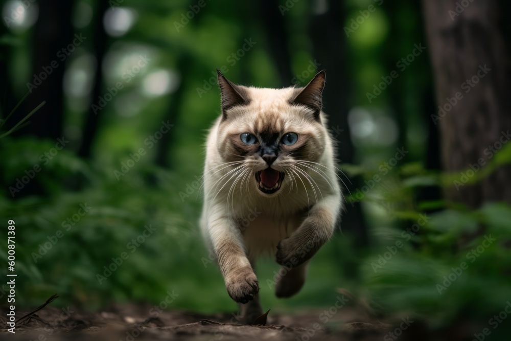 Environmental portrait photography of an angry siamese cat running ...