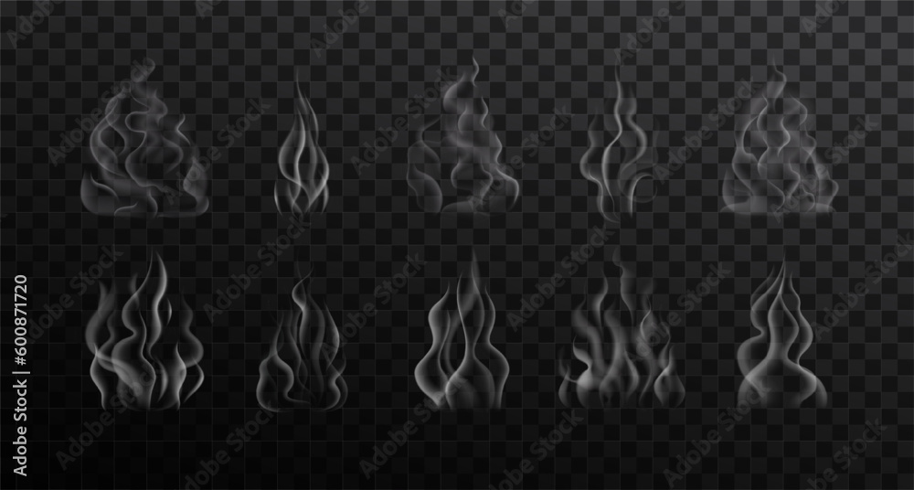 Pack of realistic food and drink smoke effect. Vector illustration with ...