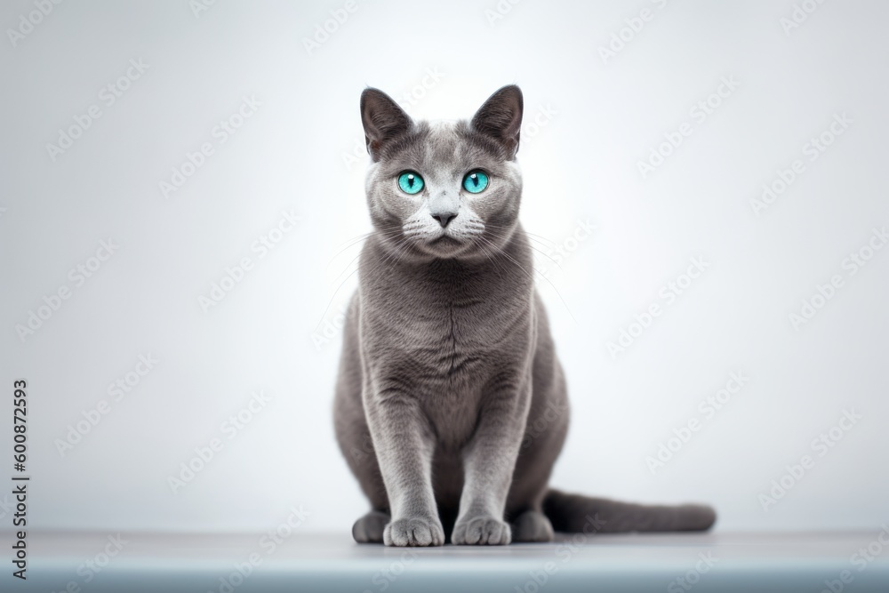 Environmental portrait photography of a smiling russian blue cat ...