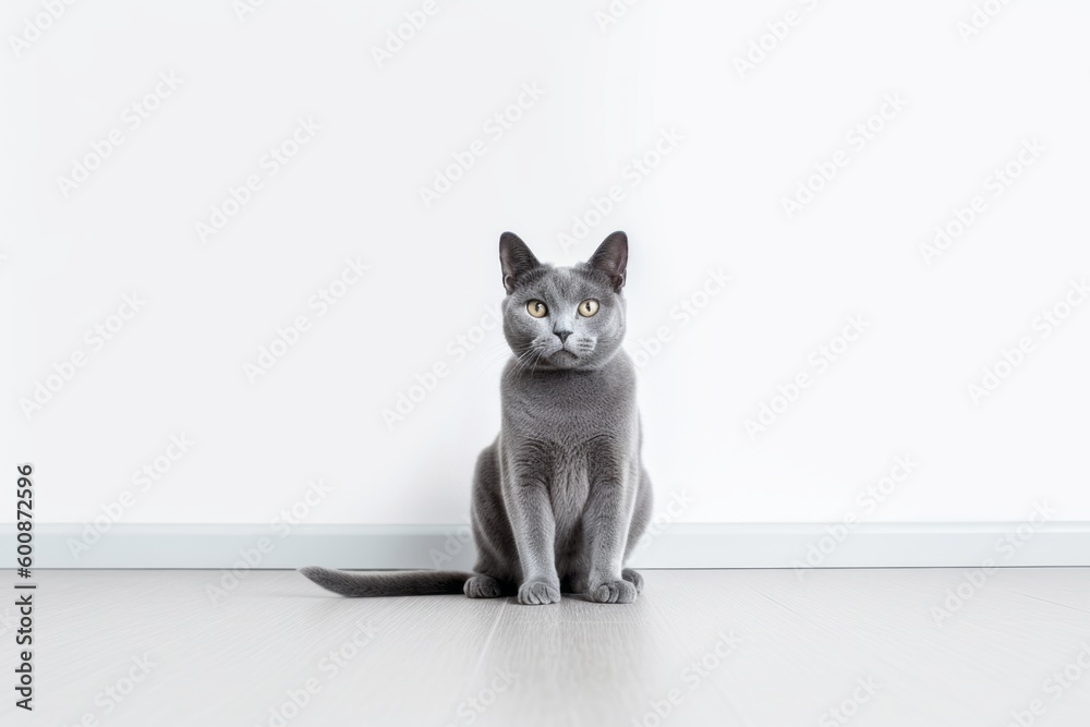 Environmental portrait photography of a smiling russian blue cat ...
