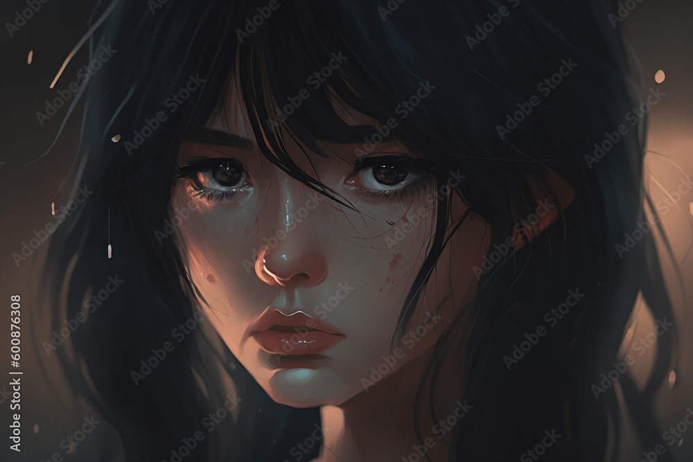 Sad and depressed anime character. Created with Generative AI ...