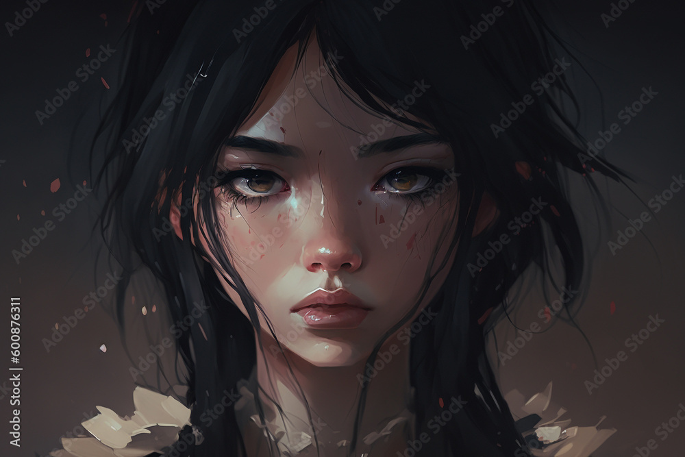 Sad and depressed anime character. Created with Generative AI ...