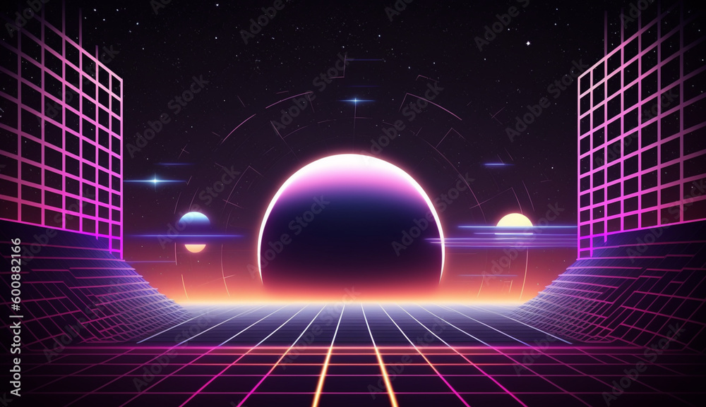 Futuristic 3D abstract retro wave cyberpunk background Stock ...