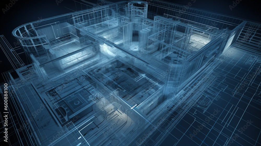 Detailed blueprint plan of a contemporary residential building design ...