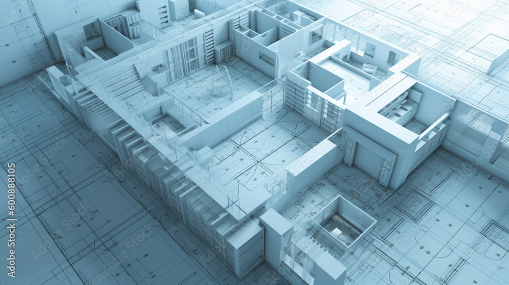 Detailed blueprint plan of a contemporary residential building design ...