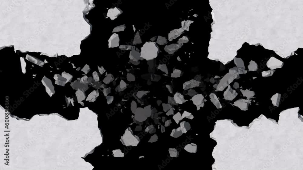 ground destructions falling into the darkness.4k animation render with ...