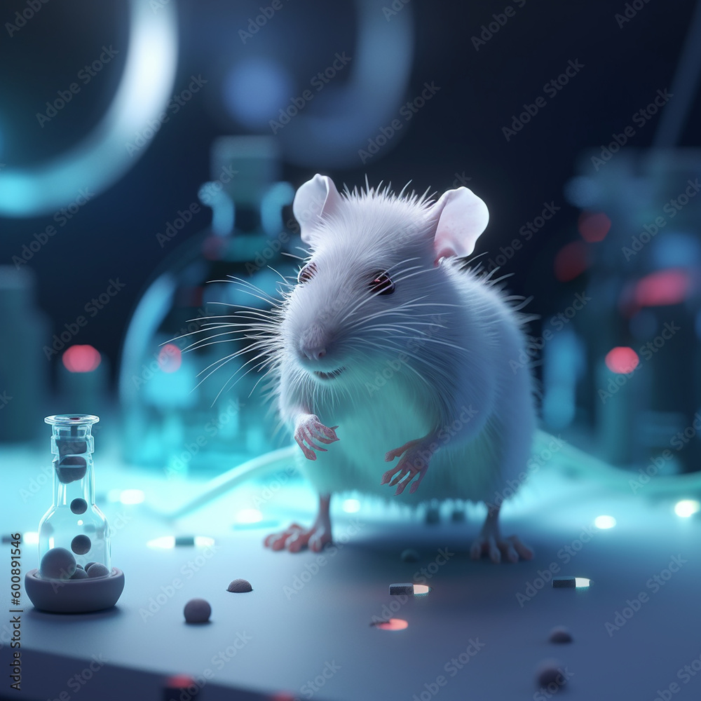 Little white lab mouse/rat character in a science lab. Created using ai ...