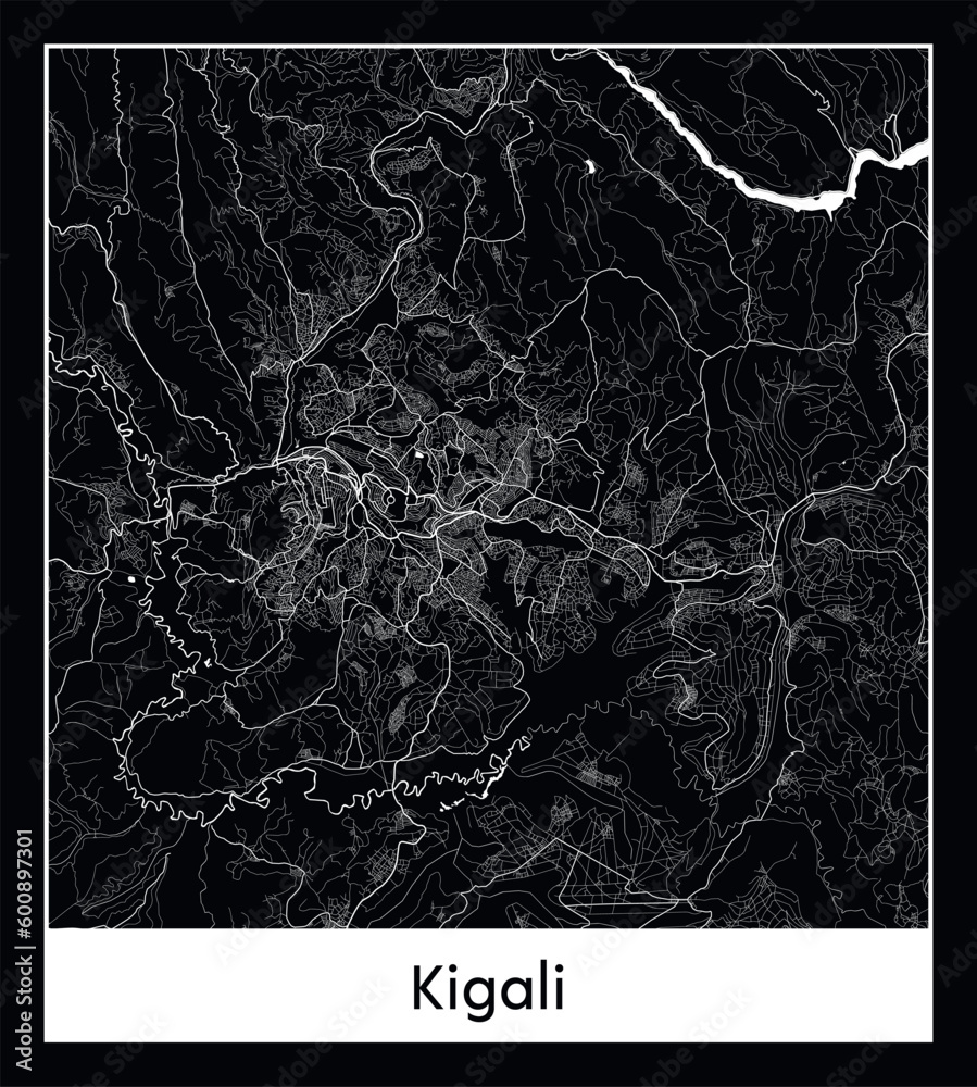 Minimal city map of Kigali (Rwanda Africa) Stock Vector | Adobe Stock