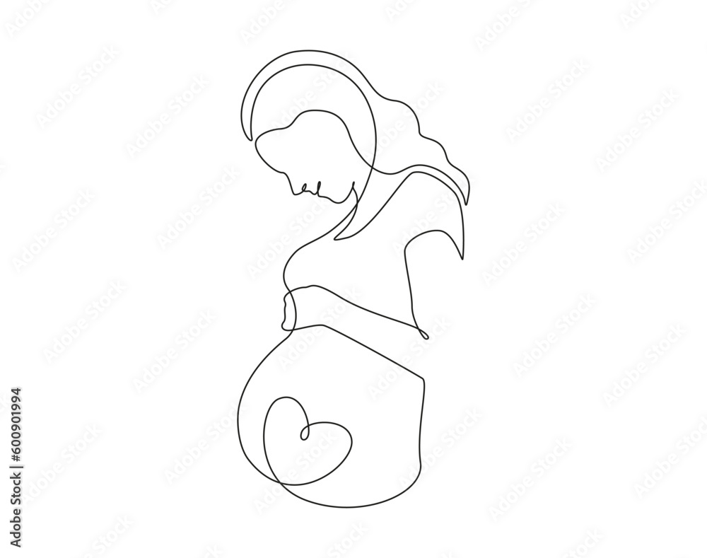 Pregnant Woman in one continuous line drawing. Healthy pregnancy and ...