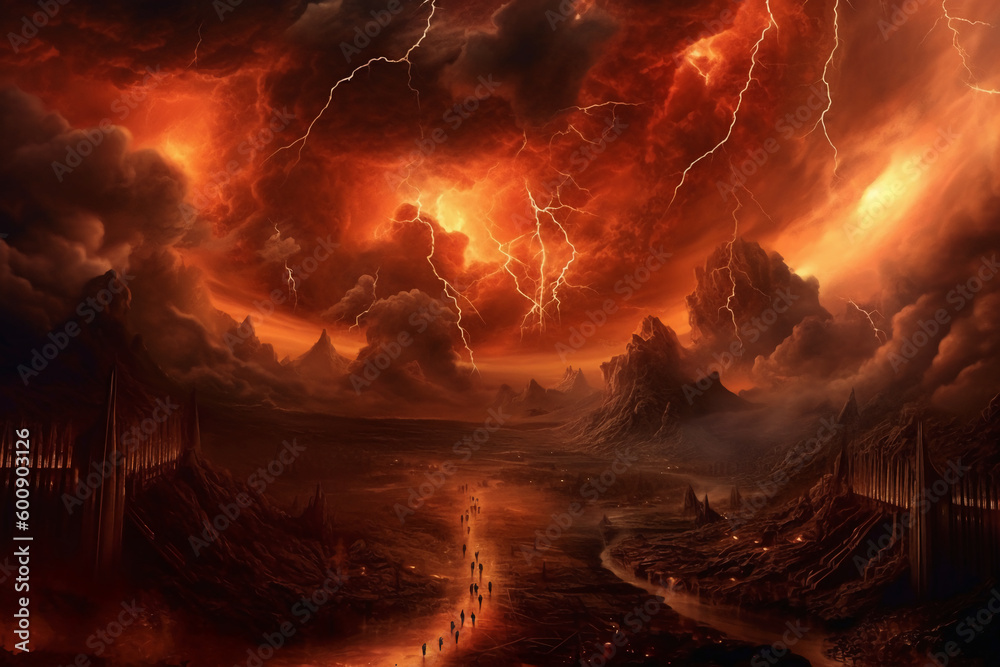 bright lightnings in apocalyptic sky. AI generative Stock Illustration ...