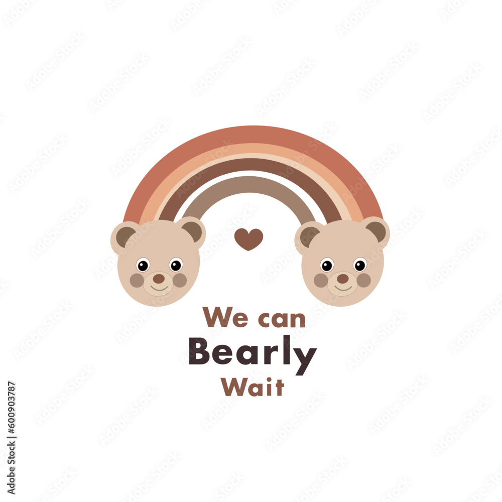 We can bearly wait text with teddy bear and rainbow. Baby shower ...