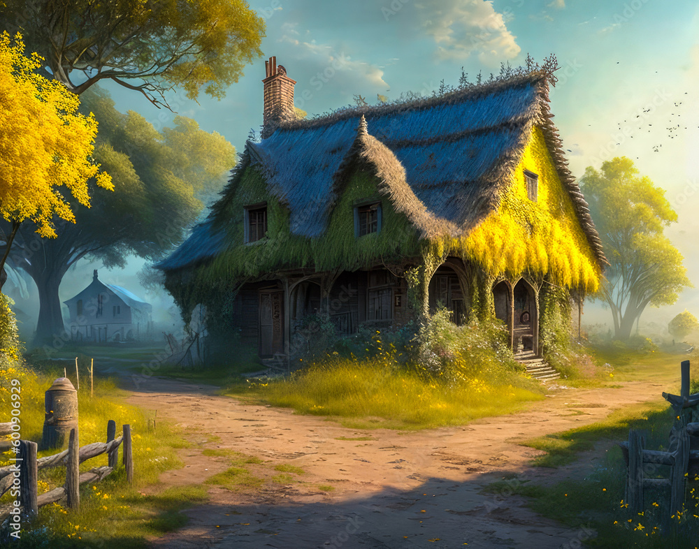 Fantasy village house at the edge of the forest. Generative ai ...