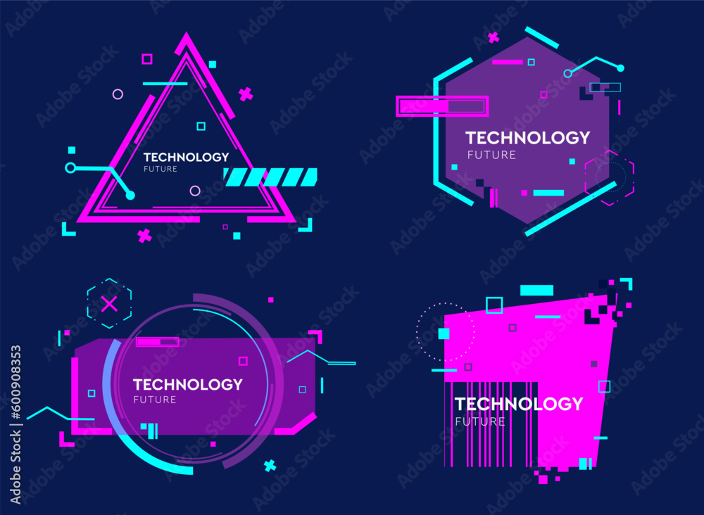 Virtual 3d element with circles, hexagons, triangles, lines, squares ...