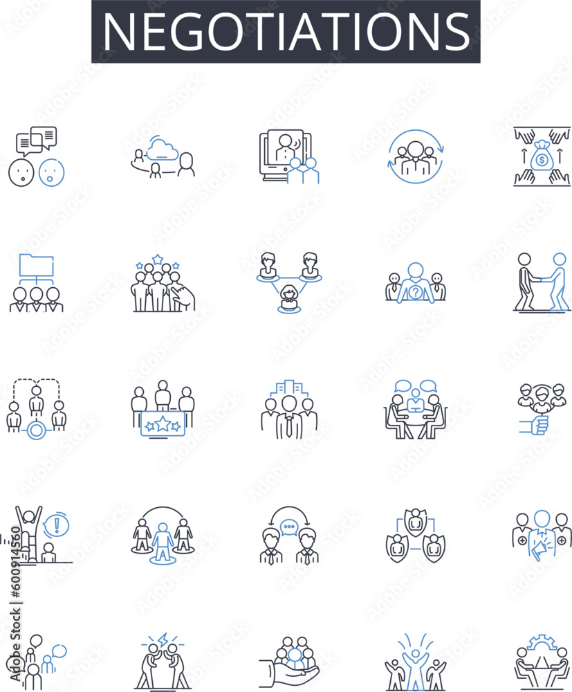 Negotiations line icons collection. Contrast, Inconsistency, Variety ...