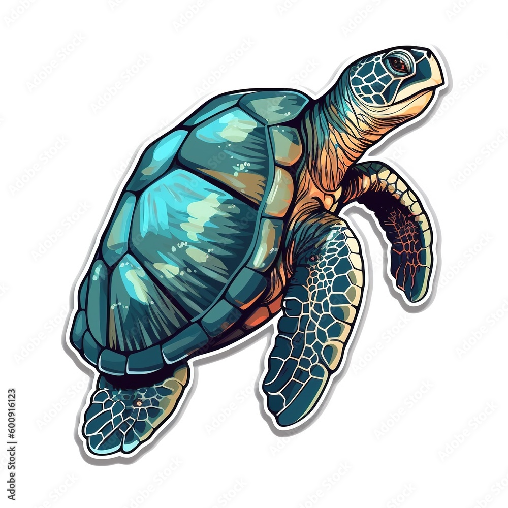 Cartoon sticker of a Sea turtle over white background. Generative AI ...