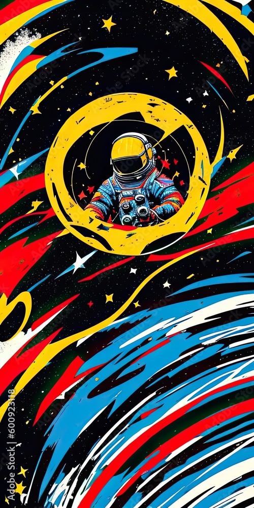 Colorful astronaut on the theme of space. Cartoon background with ...