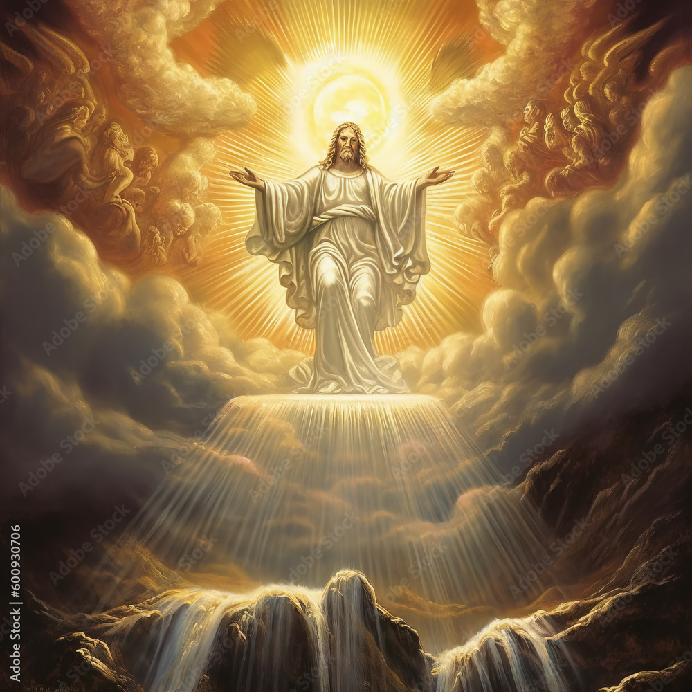 Jesus surrounded by golden light. God, being of light. Digital ...