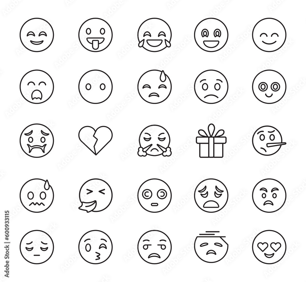 Emoticons Set Emoji Faces Collection Emojis Flat Style Happy And Sad