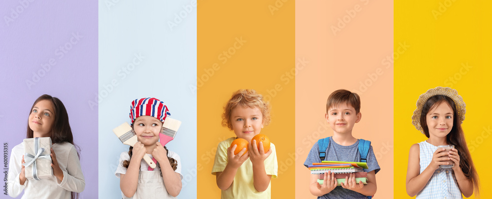 Group of little children on color background Stock Photo | Adobe Stock