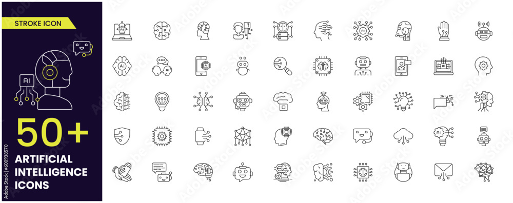 Artificial intelligence line icons. Editable stroke thin icon set with ...