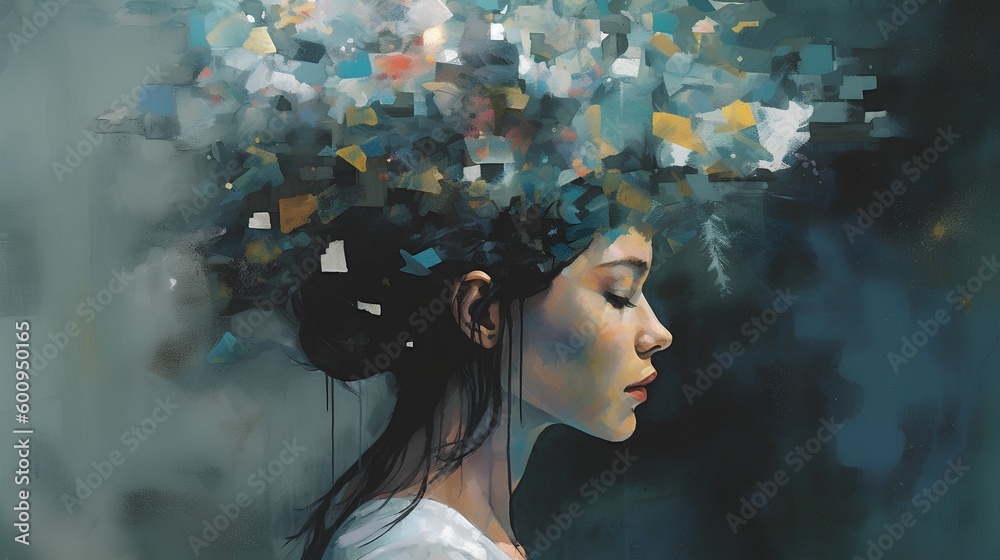 Addressing mental health issues. Profile view of person's head with ...