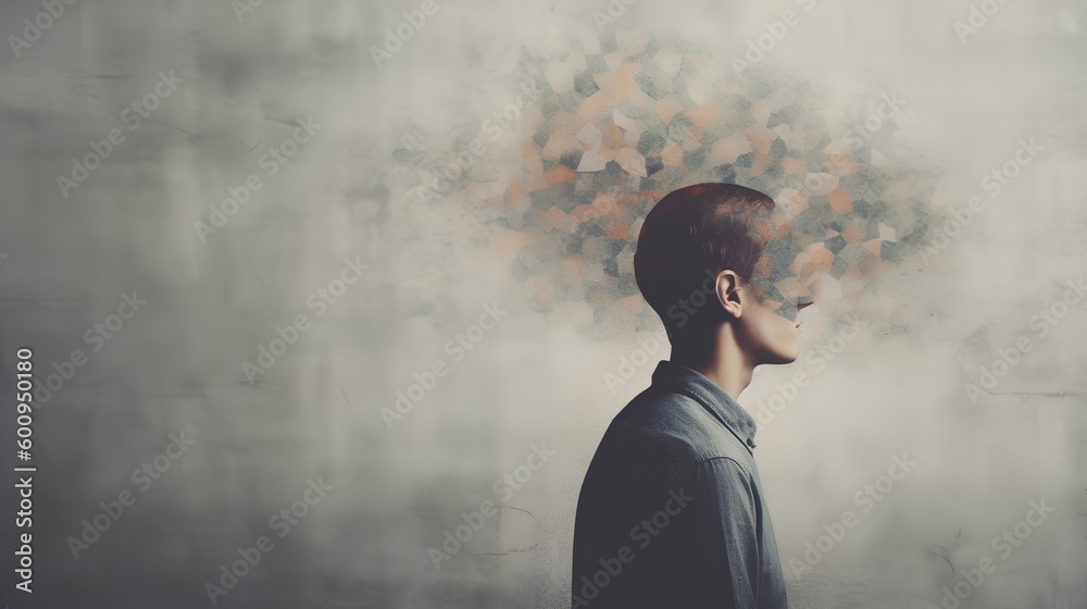 Addressing mental health issues. Profile view of person's head with ...