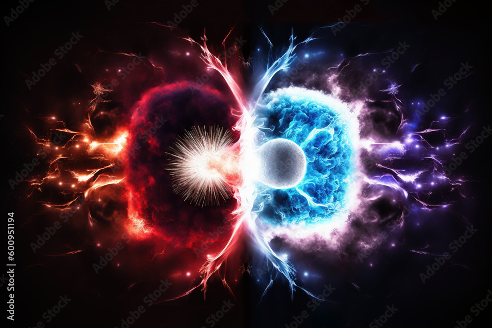 Matter and antimatter colliding and exploding. Artist’s representation ...