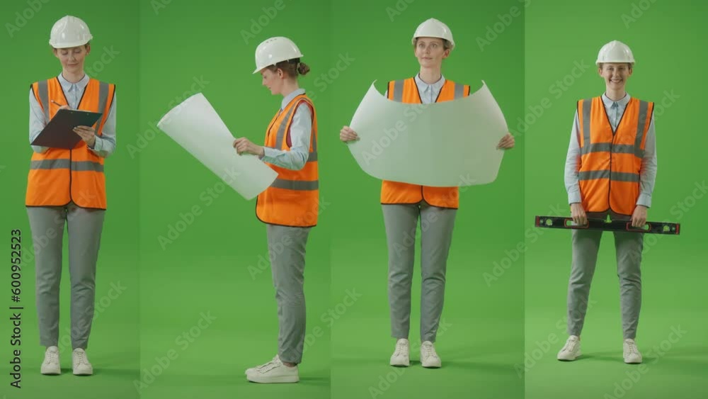 Vídeo do Stock: 4-in-1 Split Green Screen Collage:Young Happy Female ...