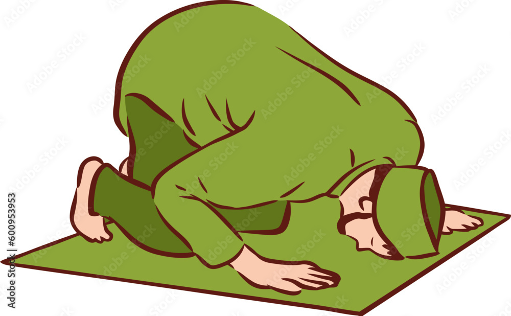 Islamic Man in Sujud Prayer Position Flat Hand Drawn Illustration Stock ...
