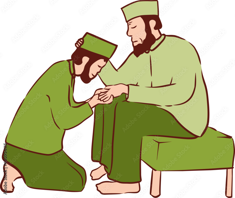 Islamic Family Gathering and Sorry Gesture Flat Hand Drawn Illustration ...