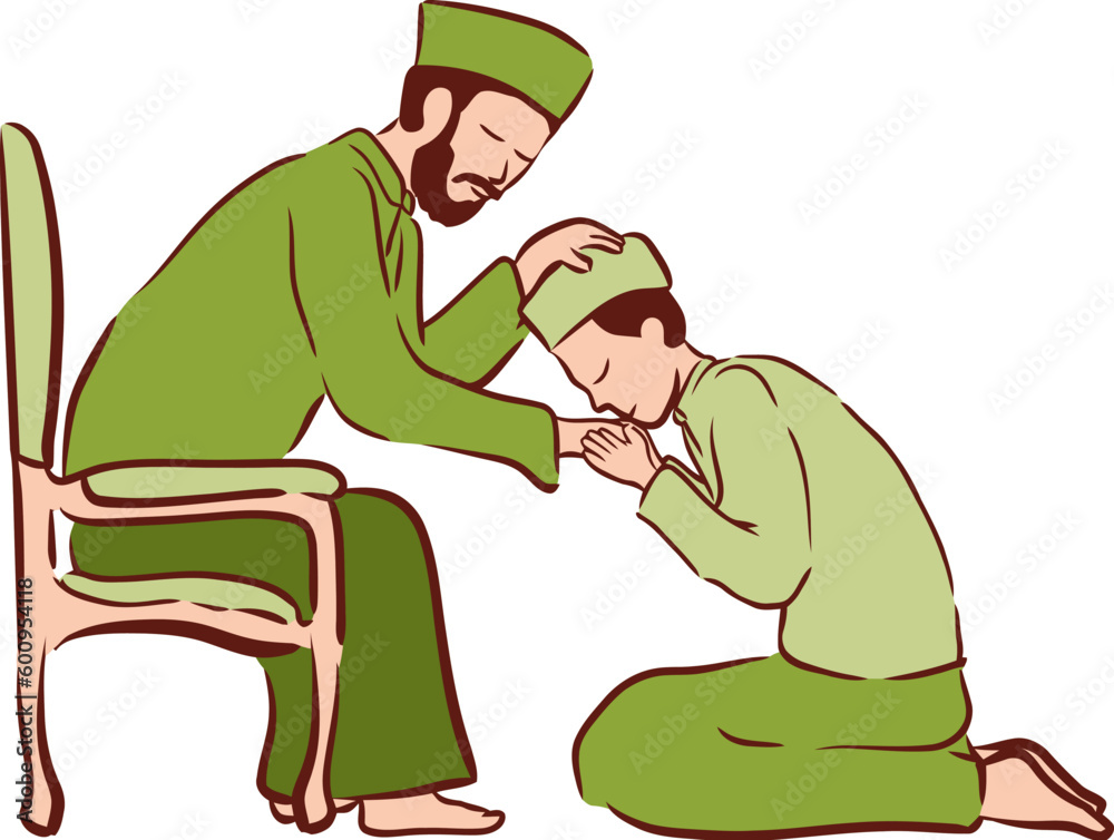 Islamic Family Gathering and Sorry Gesture Flat Hand Drawn Illustration ...