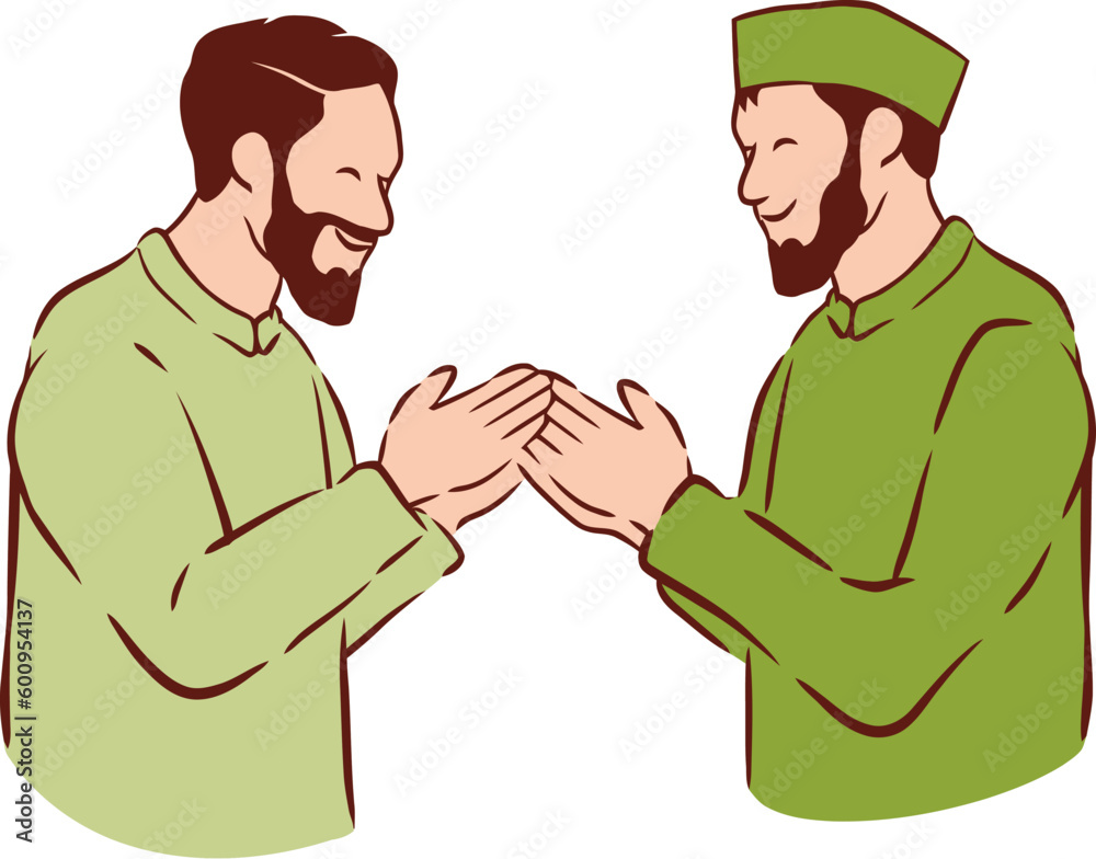 Islamic Family Gathering and Sorry Gesture Flat Hand Drawn Illustration ...