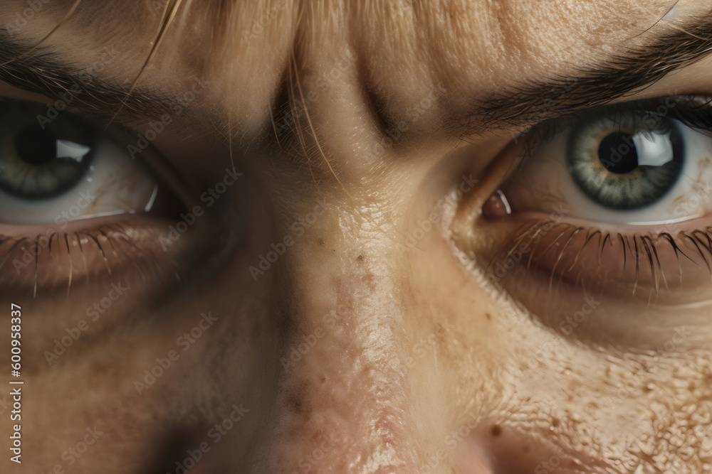 close up of angry female eyes, face with scrunched up snarl, made with ...