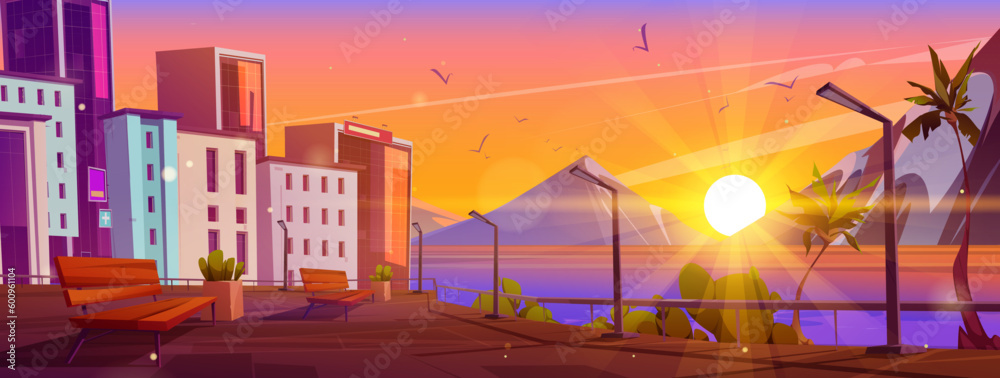 Cartoon Sunset City