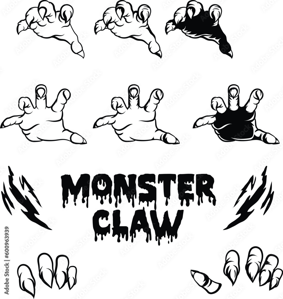 Set of monster claw with long nails and scary looking vector. Can be ...