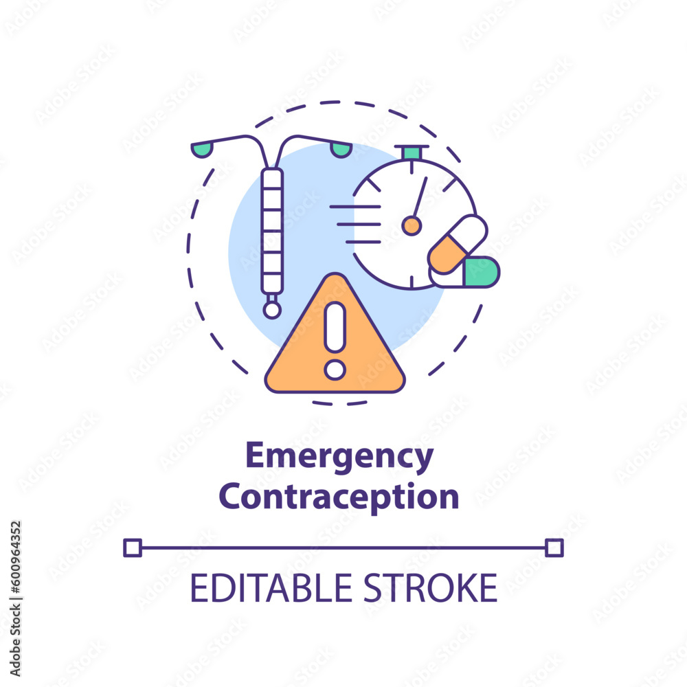 Emergency contraception concept icon. Copper iud. Morning after pill ...