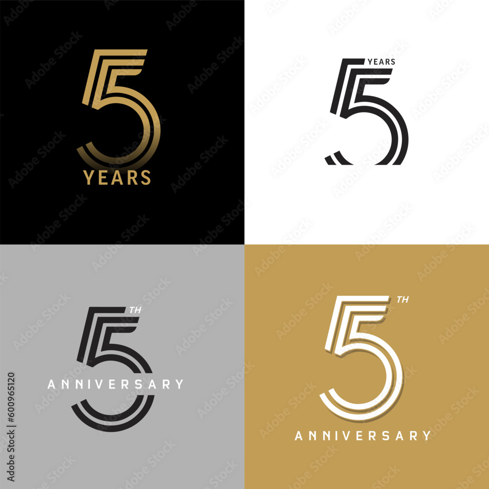 5 years anniversary vector number icon, birthday logo label, black ...