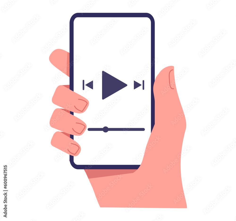 Video app on smartphone screen. Watch video on smartphone.Video player ...