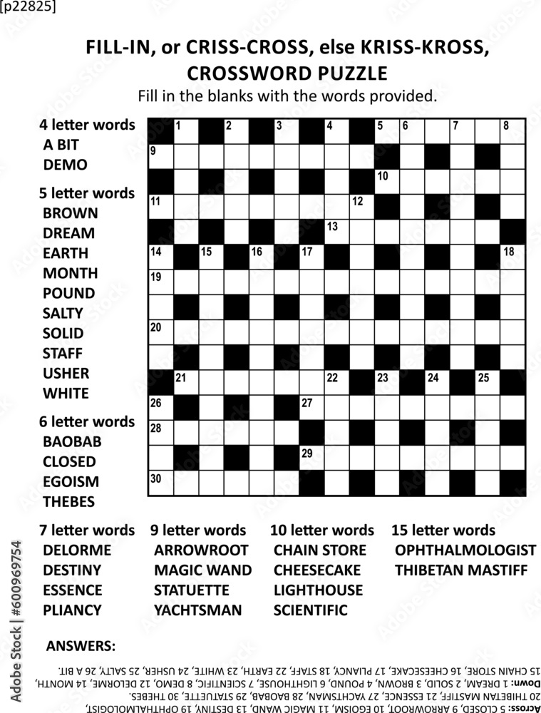 Crossword puzzle game of 15x15 size grid. Large print, quick style ...