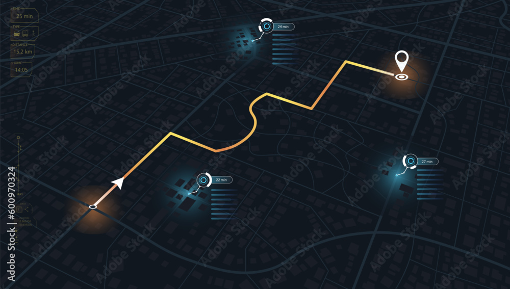 Futuristic mapping technology route of destination point and location ...