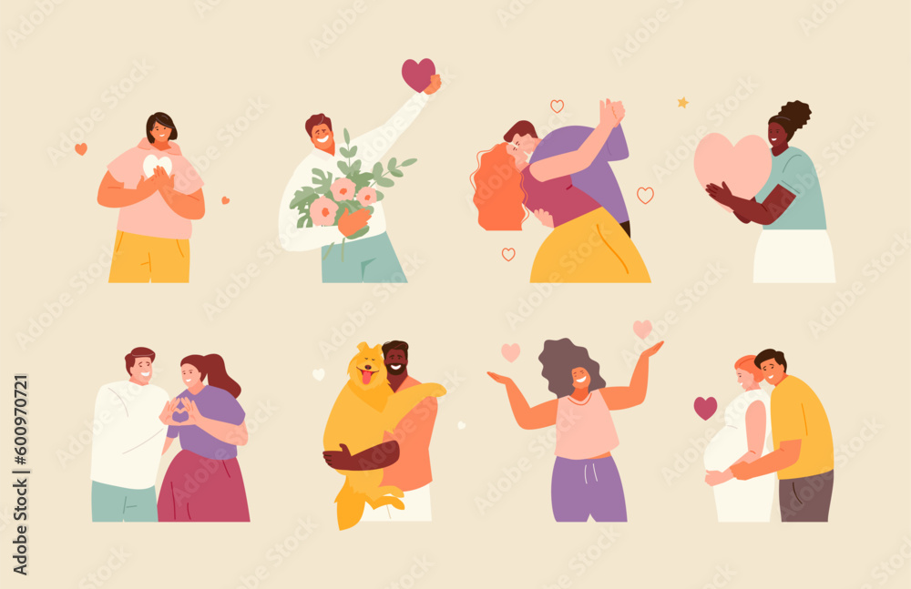 People expressing and giving love. Different kinds of love. Romance ...