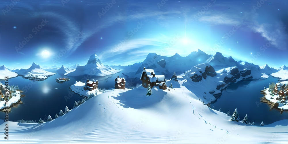HDRI, Skybox, winter snow mountain day time, aurora night sky, created ...