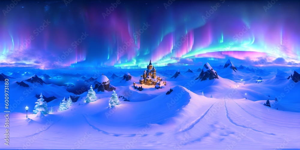 HDRI, Skybox, winter snow mountain, aurora night sky, created using ...