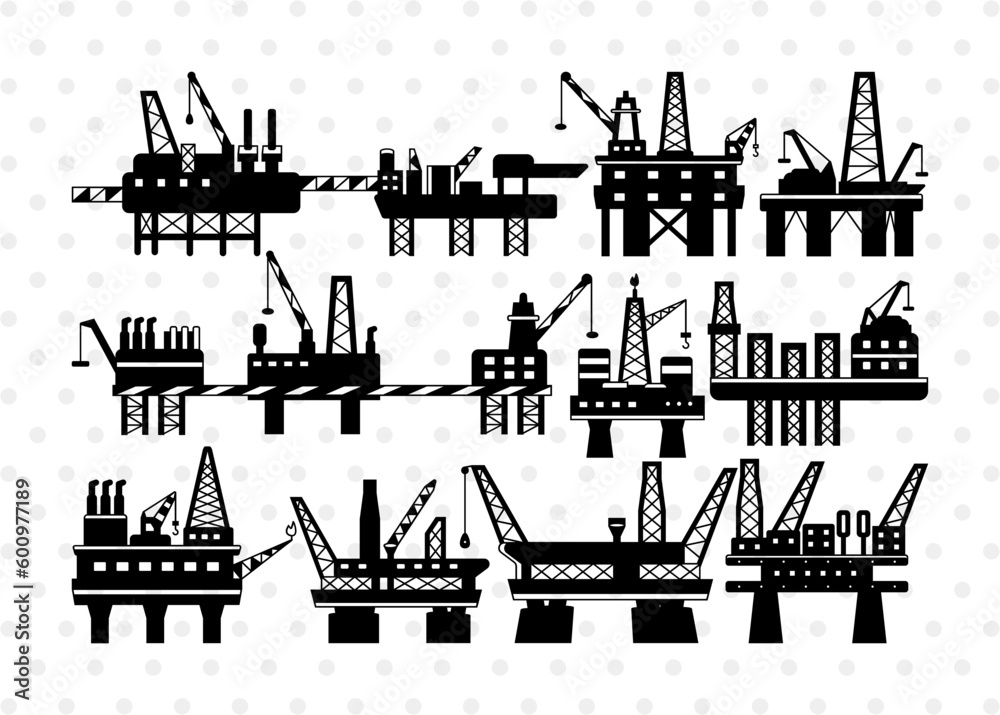 Oil Rig Silhouette, Oil Rig SVG, Oil Derrick Svg, Oil Well Svg, Oil Rig ...