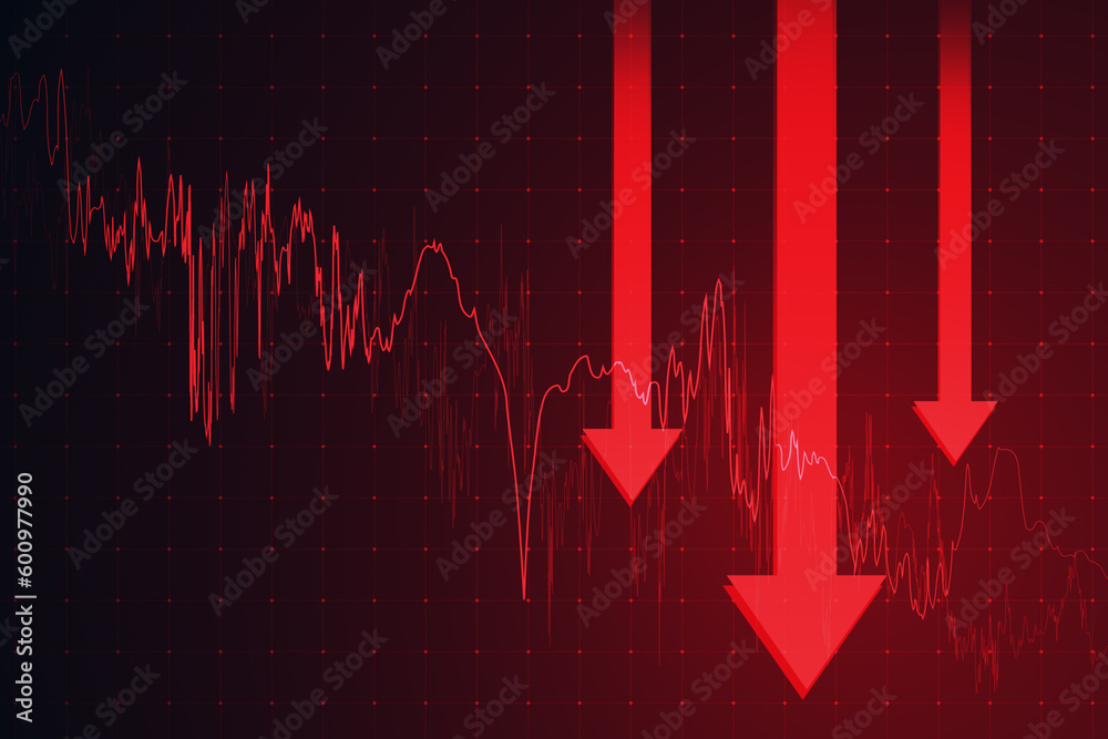 Economy crisis and stock market crash concept with moving down digital ...