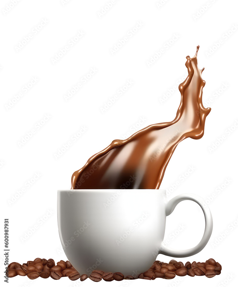 Coffee brewing in motion: Whole and grounded beans falling into a clear ...