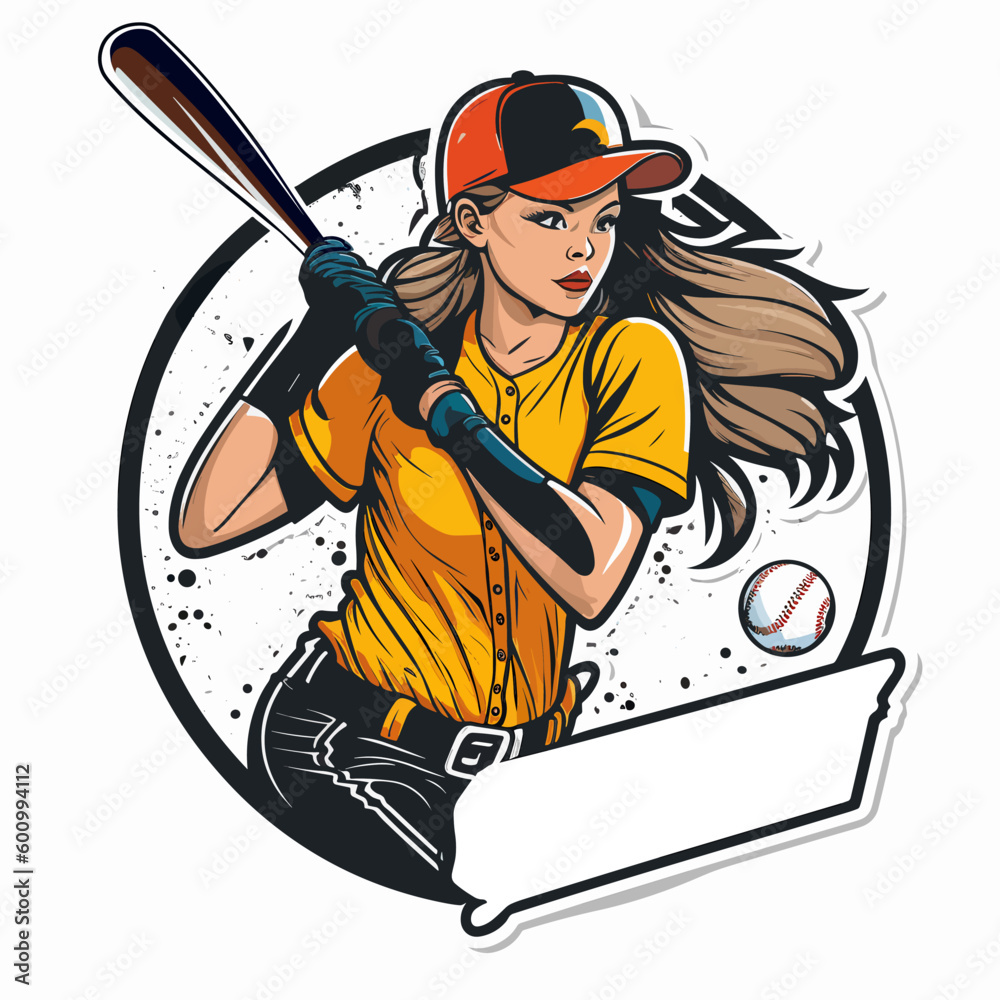Young teen girl playing softball. Sports disciplines. cartoon vector ...