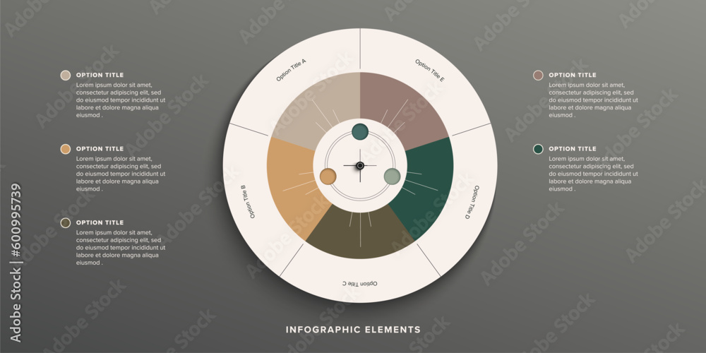 Business process chart infographics with 5 step circles. Round workflow ...